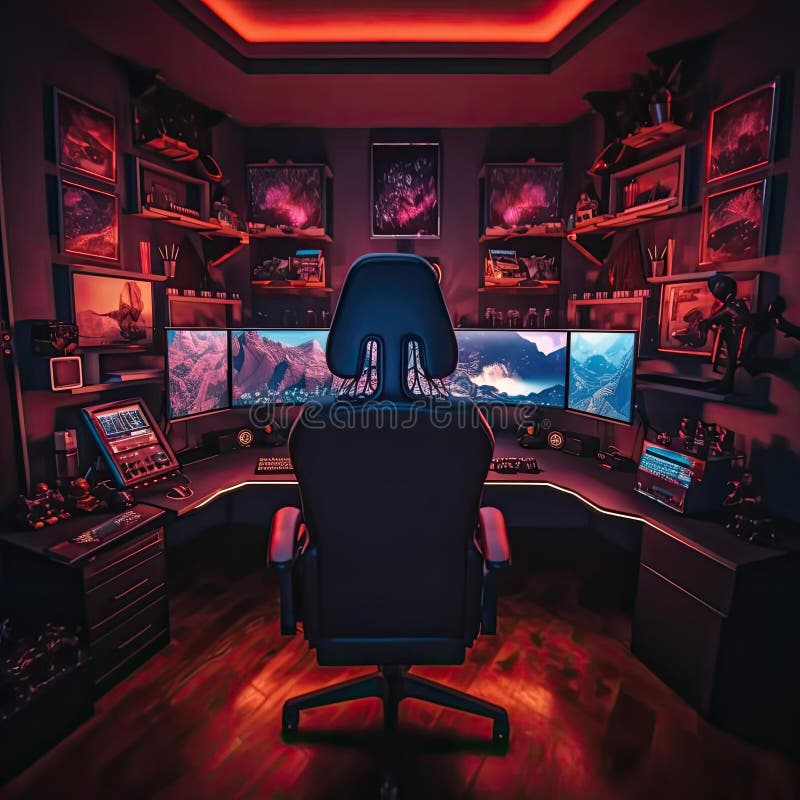 A Well-organized and Well-lit Gaming Computer Setup with Multiple ...