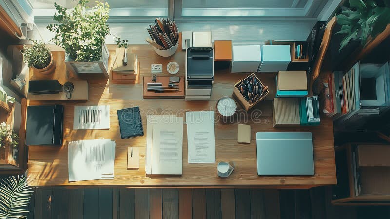 A Well-organized Office Desk with Administrative Tasks Including ...