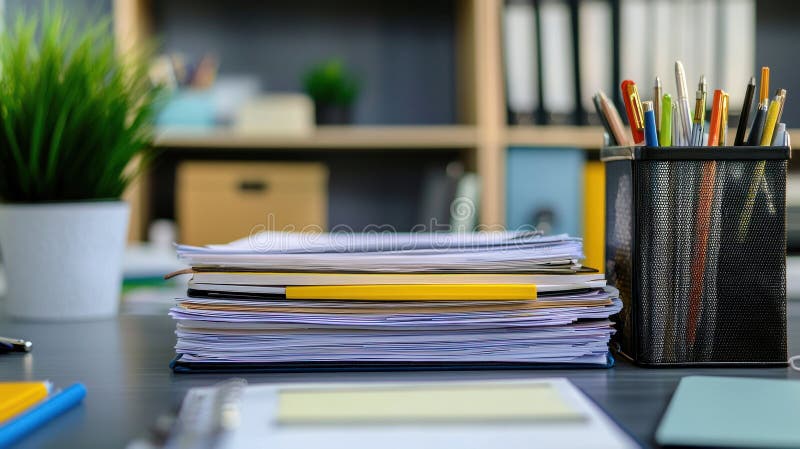 A Well-organized Office Desk with Neatly Arranged Documents, Stock ...