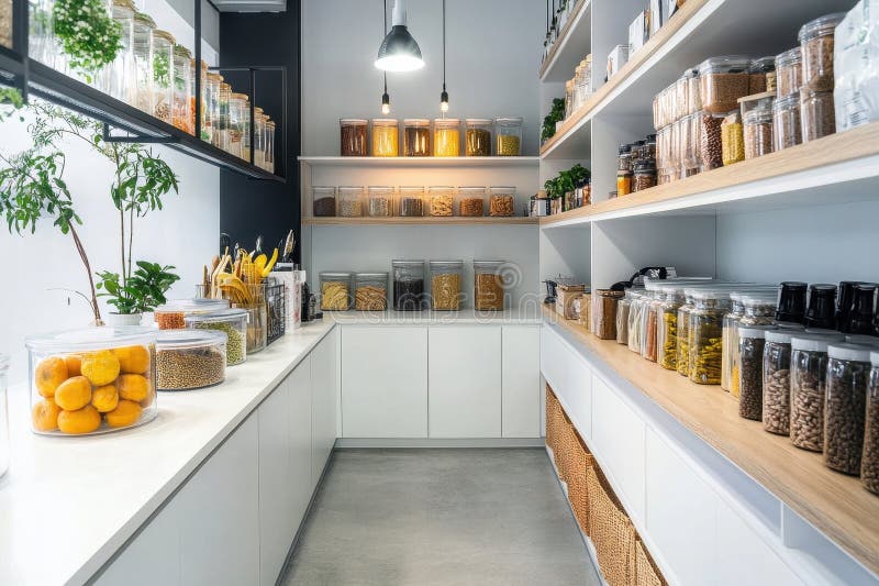 A Well-organized Pantry with Jars of Various Foods and Ingredients for ...