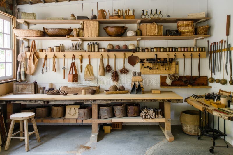 Well-organized Rustic Crafts Room with Assorted Tools and Handmade ...