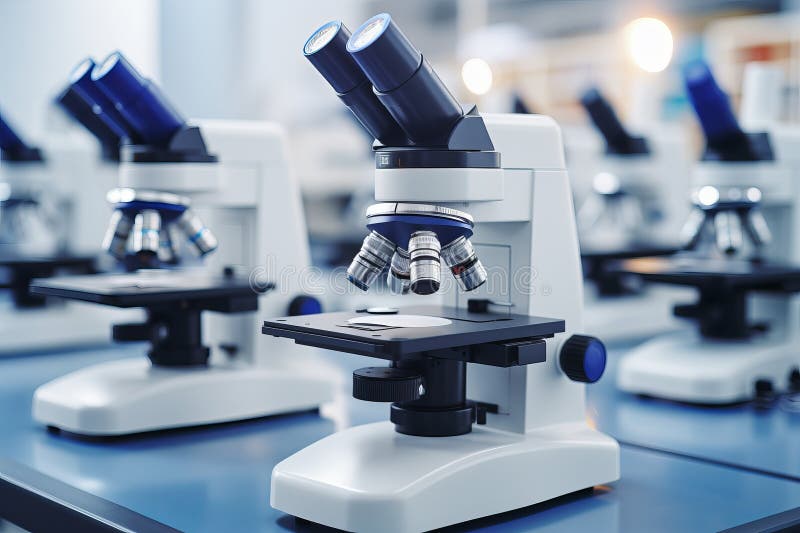 Laboratory Microscopes in a Science Lab. Education and Research Concept ...