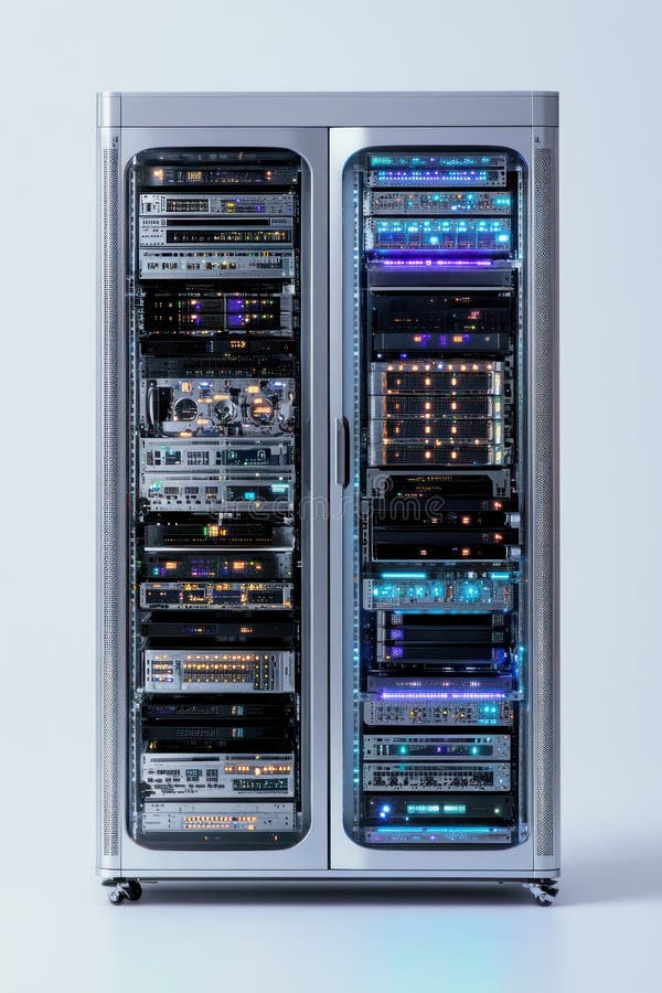 Server Rack Filled with Multiple Server Units and Glowing Indicators in ...