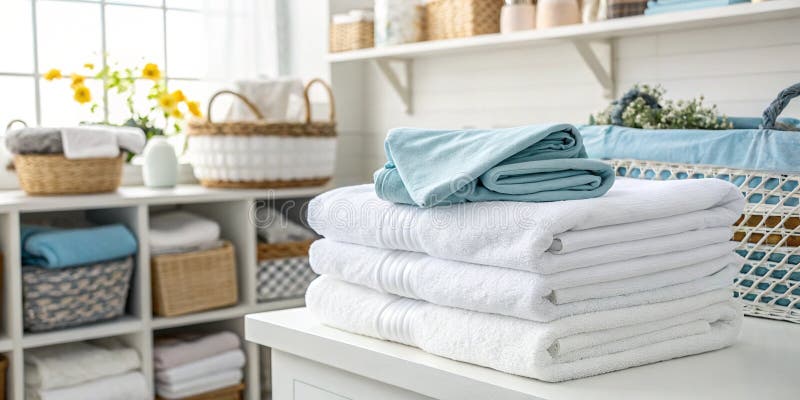 Stack of Clean Sheets and Cloth in Laundry Room Stock Illustration ...