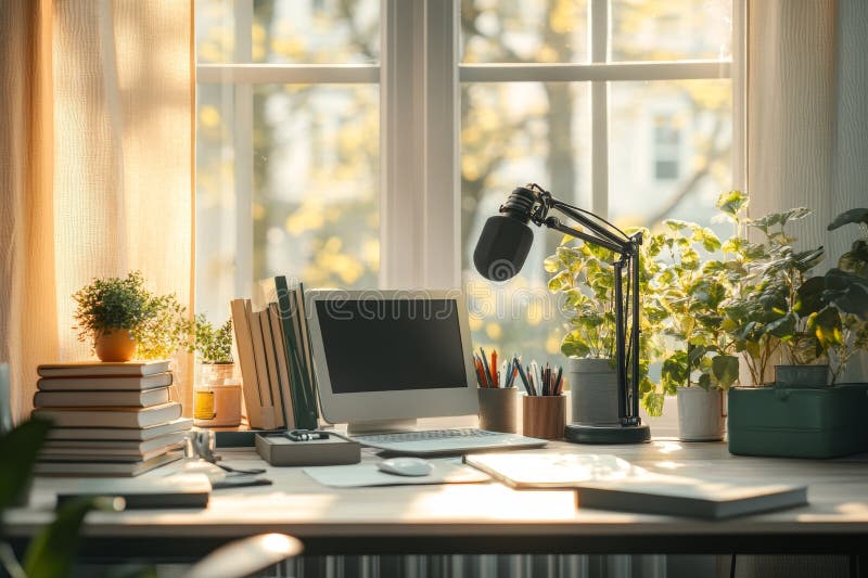 Well-Organized Study Table by the Window with Natural Light Stock ...