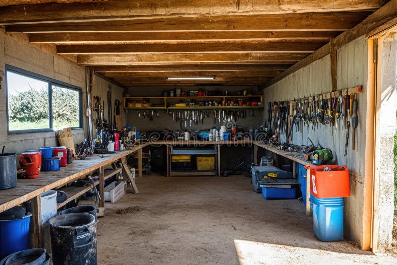 Well-organized Tool Shed with Various Equipment and Storage in a ...