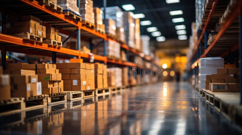 A Well Organized Warehouse Interior with Rows of Shelves Stocked with ...