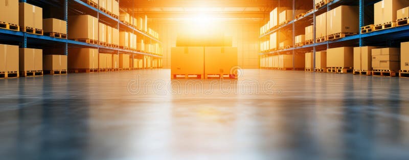 Well Organized Warehouse with Stacked Boxes and Bright Lighting Creates ...