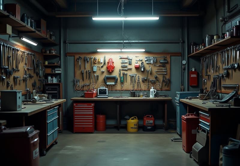 Garage Workshop Room Filled Automotive Equipment Tool Stock Photos ...