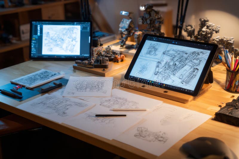 In a Well-organized Workspace, a 3D Designer Engages in Creative ...
