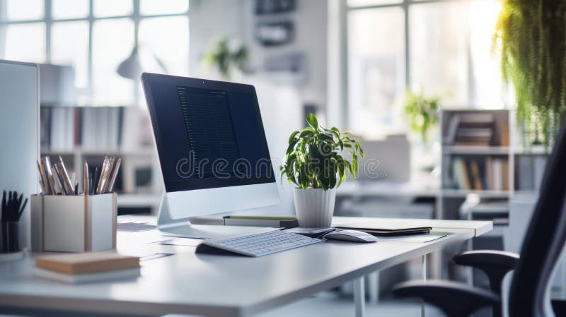 A Well-organized Workspace Featuring an Adjustable Height Desk ...
