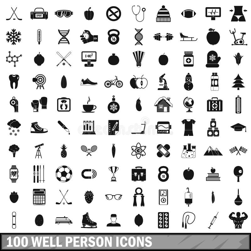 100 Well Person Icons Set, Simple Style Stock Vector - Illustration of ...
