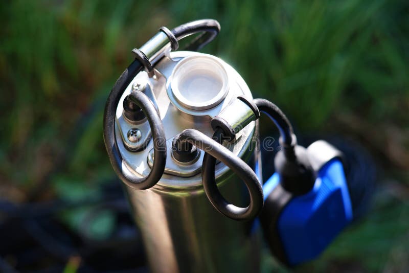 Well Pump Top with Black Cable and Float Switch. the Outlet Thread of ...