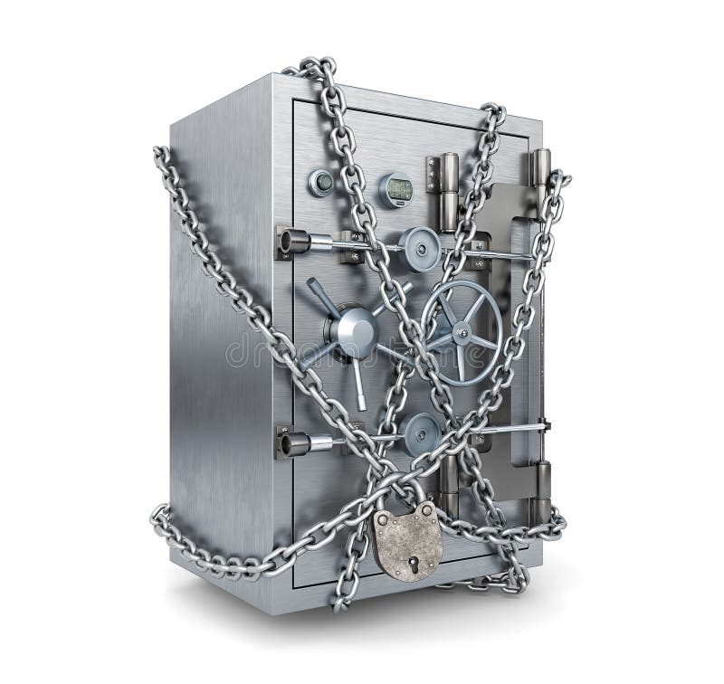 Well-secured Small Steel Safe Protected with Chain and Padlock, Stock ...