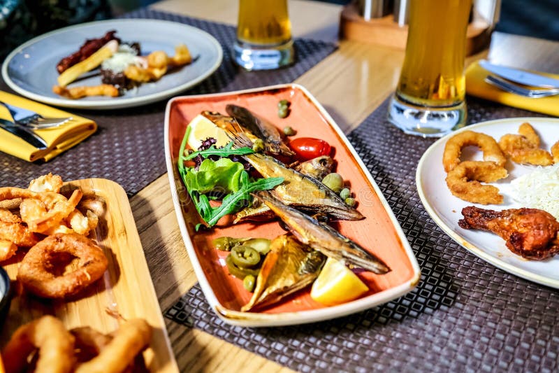 Well-set Table with Assorted Food and Refreshments Stock Image - Image ...