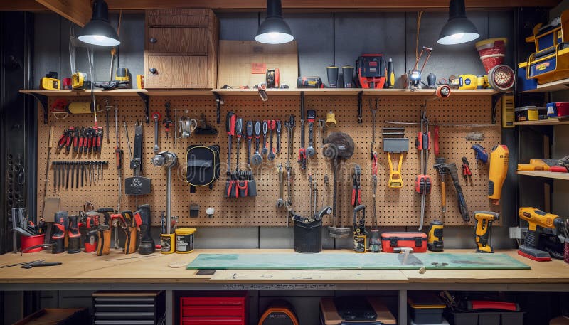 Well-stocked Modern Home Garage Tool Wall Stock Image - Image of drill ...