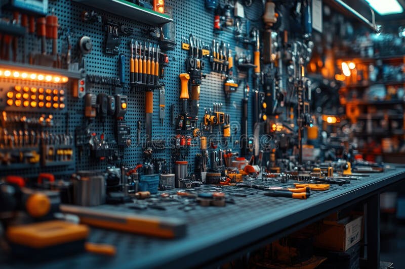 A Well-stocked Workbench with Various Tools and Equipment Hanging on ...