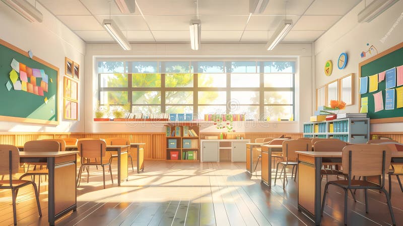 Well-structured Classroom Environment with Rows of Tables and Chairs ...