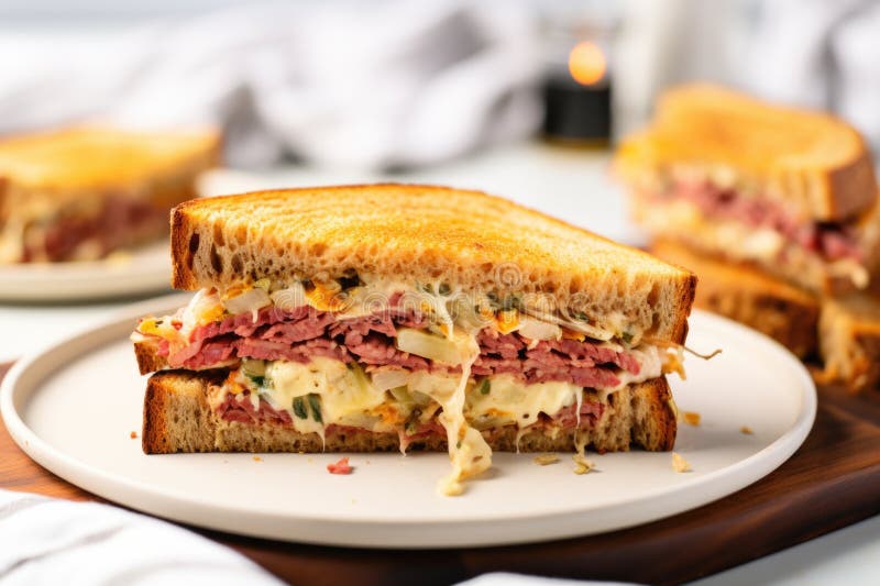 Well-toasted Reuben Sandwich Cut in Half on a Plate Stock Illustration ...