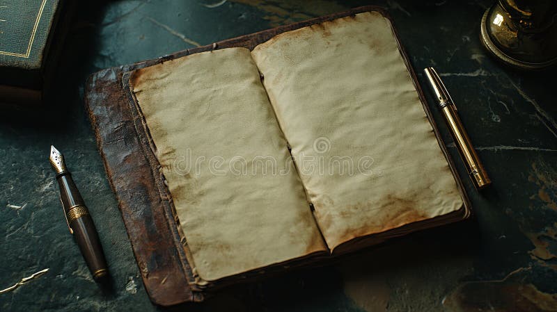 A Well-worn Leather Journal Open To a Blank Page, a Fountain Pen ...