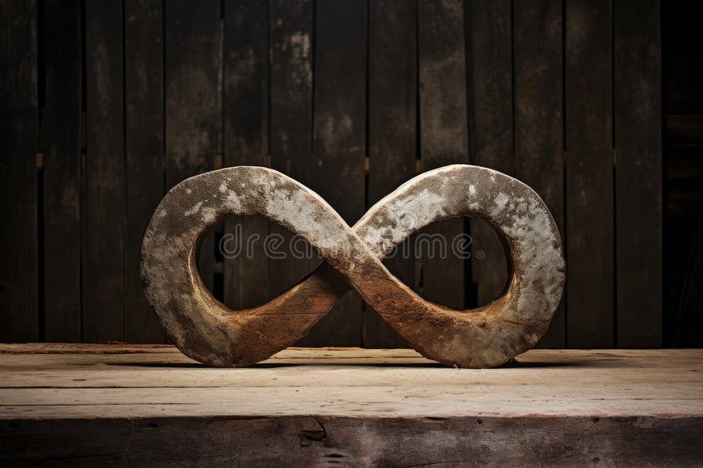 A Well-worn Stone Infinity Sign on a Rustic Wooden Table Stock Image ...