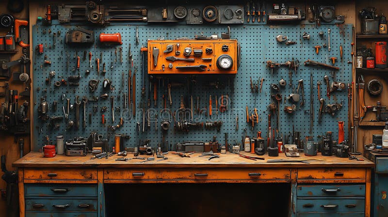 A Well-worn Workbench with an Array of Tools, Gauges, and Supplies ...