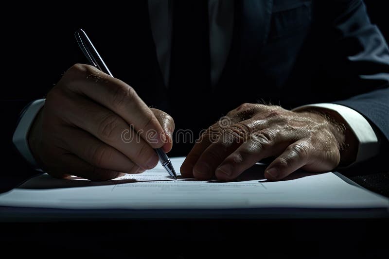 A Man in a Formal Suit Writes on Paper with a Pen in Hand Stock Photo ...