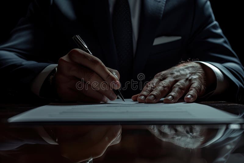 A Man in a Formal Suit Writes on Paper with a Pen in Hand Stock Photo ...