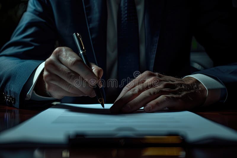 A Man in a Formal Suit Writes on Paper with a Pen in Hand Stock Photo ...