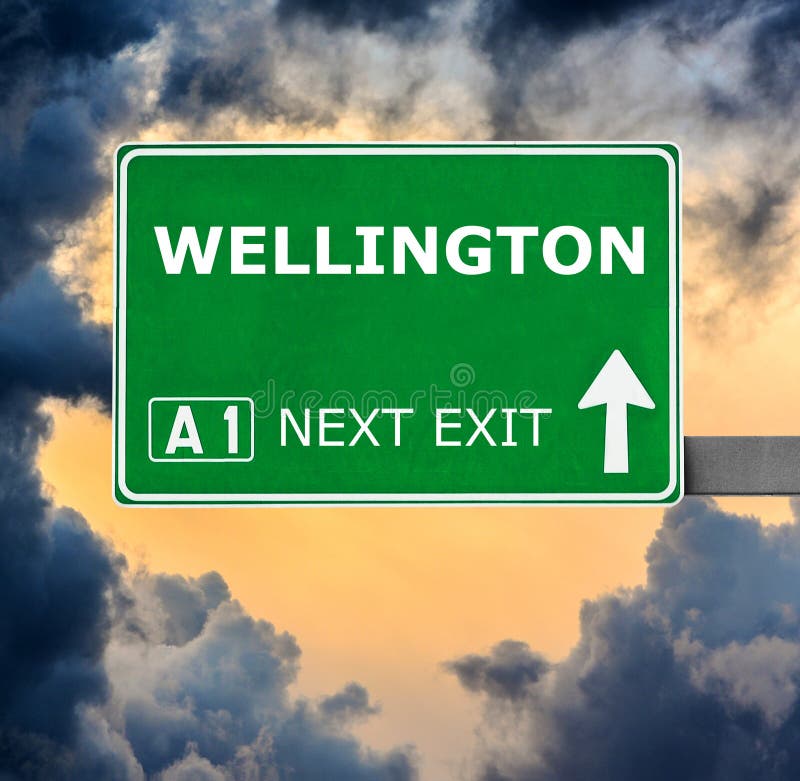 WELLINGTON Road Sign Against Clear Blue Sky Stock Photo - Image of city ...