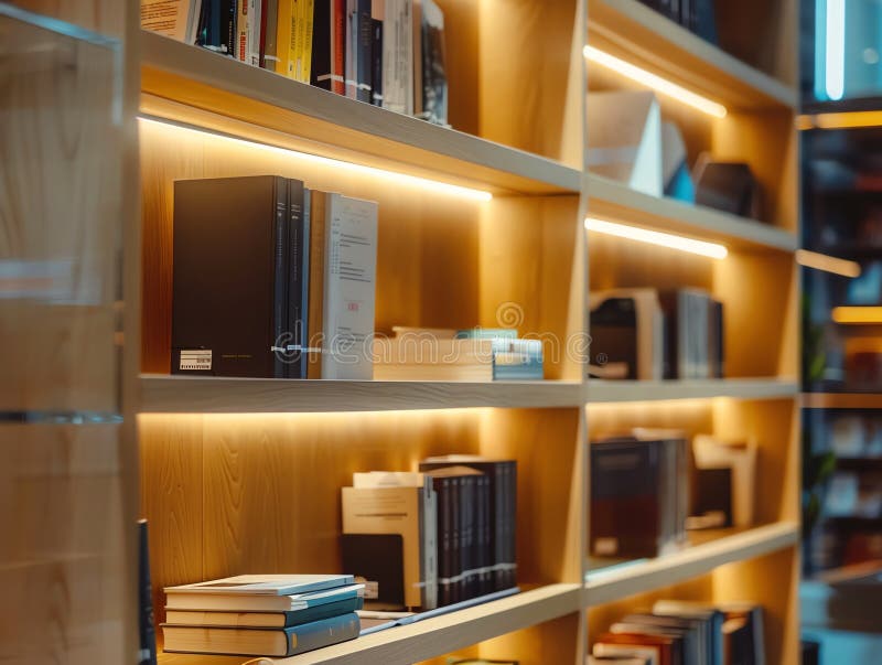 WellLit Bookshelf with Various Books in a Modern Library or Office ...