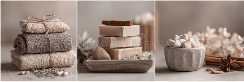 Wellness Collage of Cozy Items Featuring Soft Clay, Soap, and Natural ...