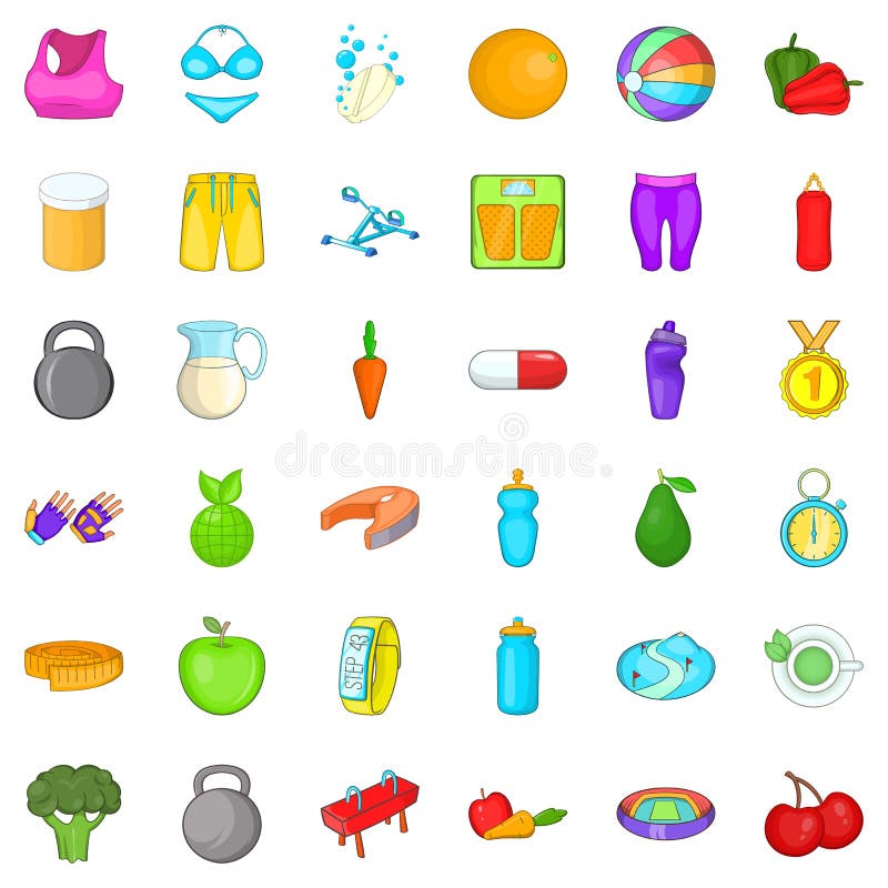 Wellness Diet Icons Set, Cartoon Style Stock Vector - Illustration of ...