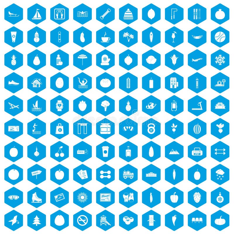 100 Wellness Icons Set Blue Stock Vector - Illustration of rope ...