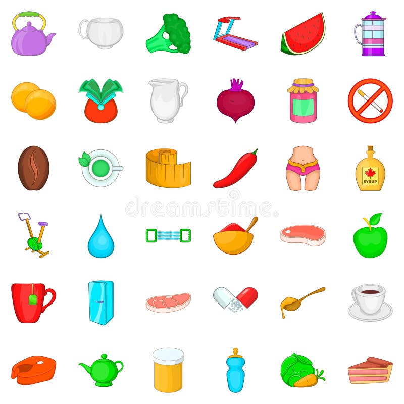 Wellness Icons Set, Cartoon Style Stock Vector - Illustration of ...