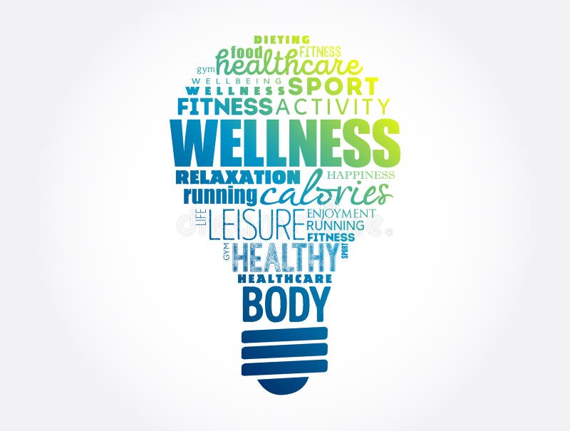 Wellness Light Bulb Word Cloud Collage Stock Image - Image of activity ...