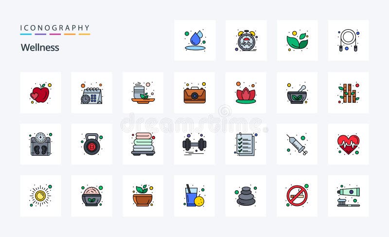 25 Wellness Line Filled Style Icon Pack Stock Vector - Illustration of ...