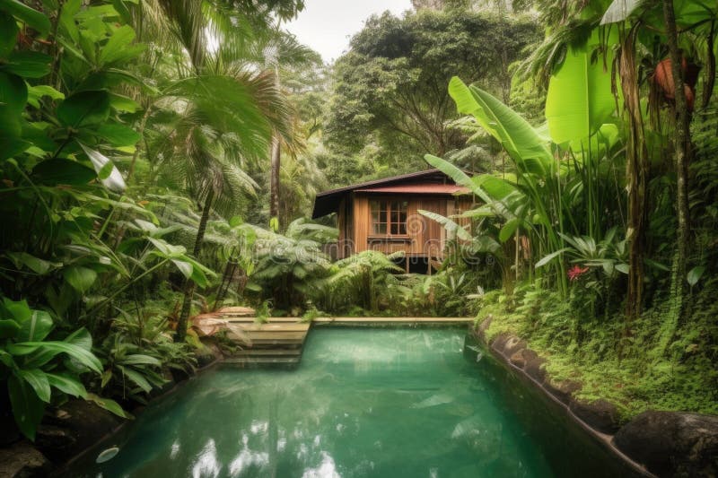 Wellness Retreat with Hot Spring Pool, Surrounded by Lush Greenery ...