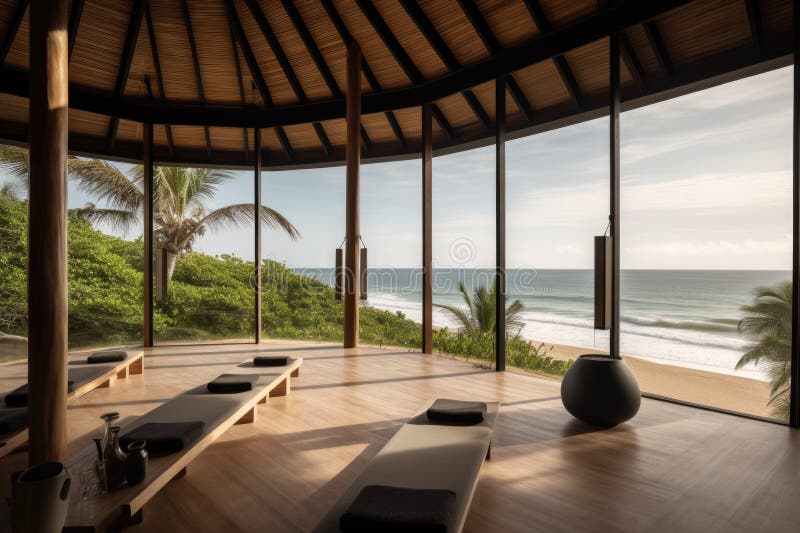 Wellness Retreats, with View of the Ocean and Beach Stock Photo - Image ...