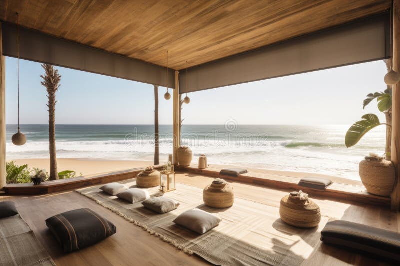 Wellness Retreats, with View of the Ocean and Beach Stock Illustration ...