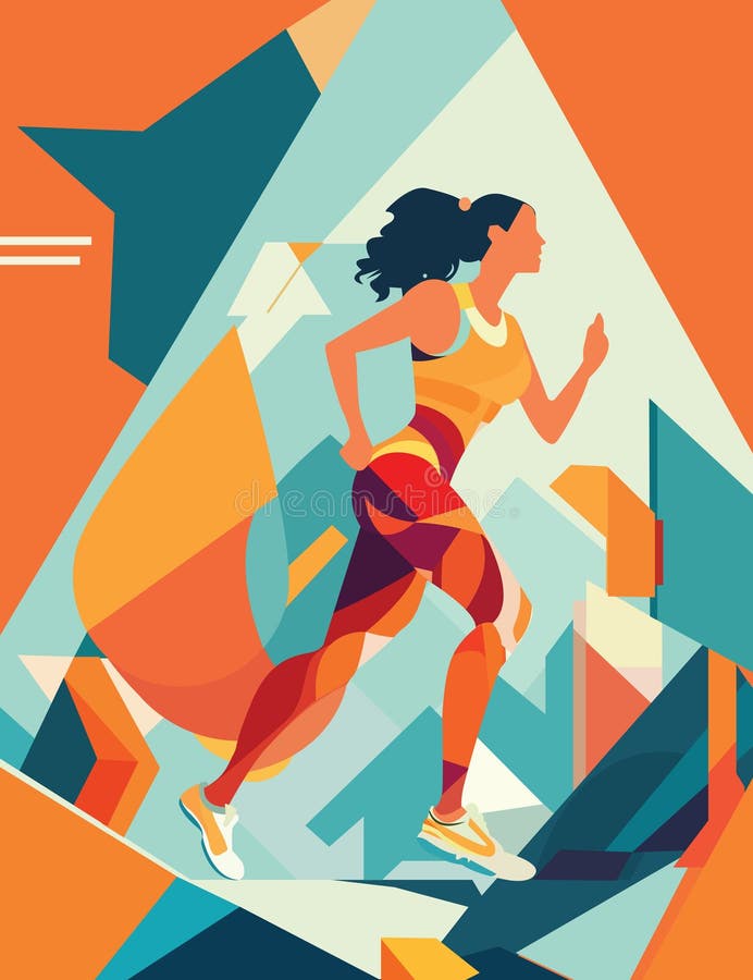 Wellness Topic,exercise Themes,geometric Shape,young Woman Jogging ...