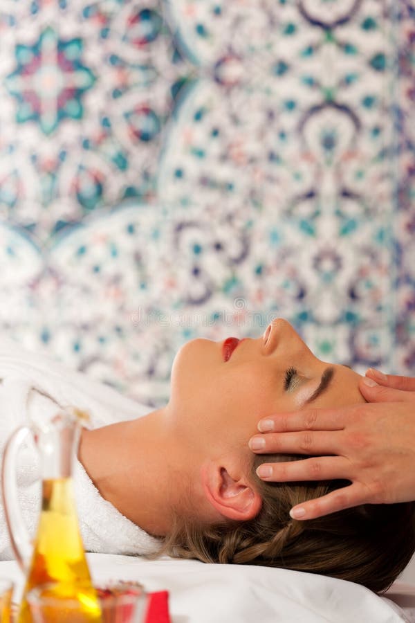 Wellness - Woman Getting Head Massage in Spa Stock Photo - Image of ...