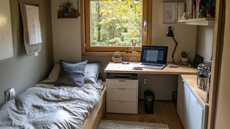 Compact Home Office Design with Bed and Window View Interior Design ...