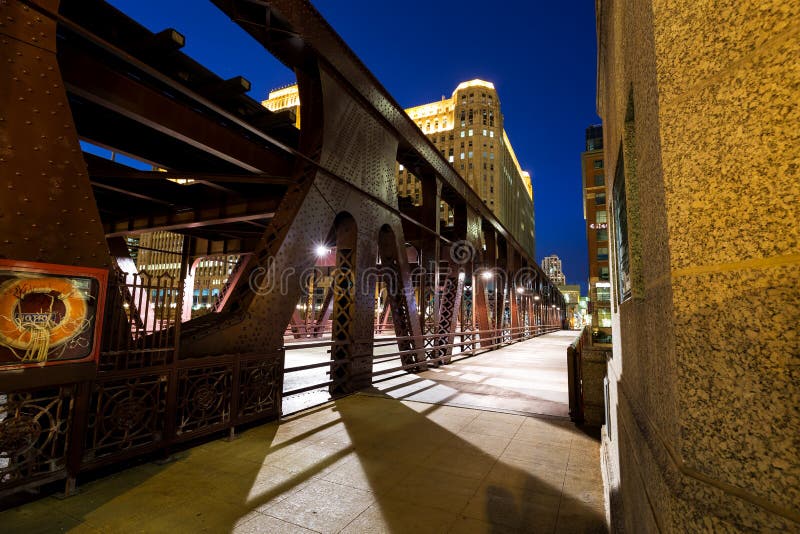 Wells Street Drawbridge in Chicago at Dusk Stock Image - Image of ...