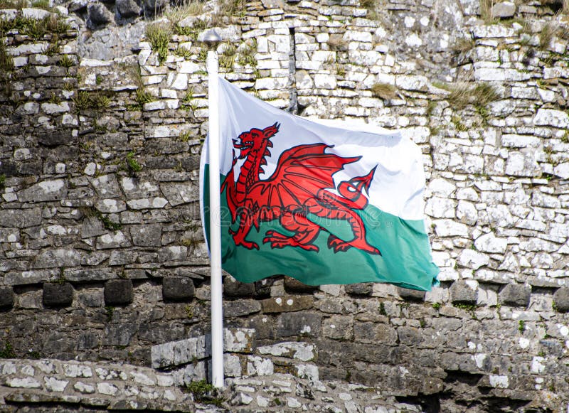 Welsh Flag Feint Against Castle Background Stock Image - Image of march ...