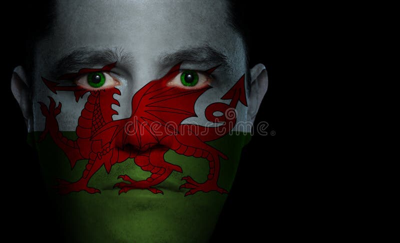 Welsh Flag - Male Face stock image. Image of camouflage - 3109667