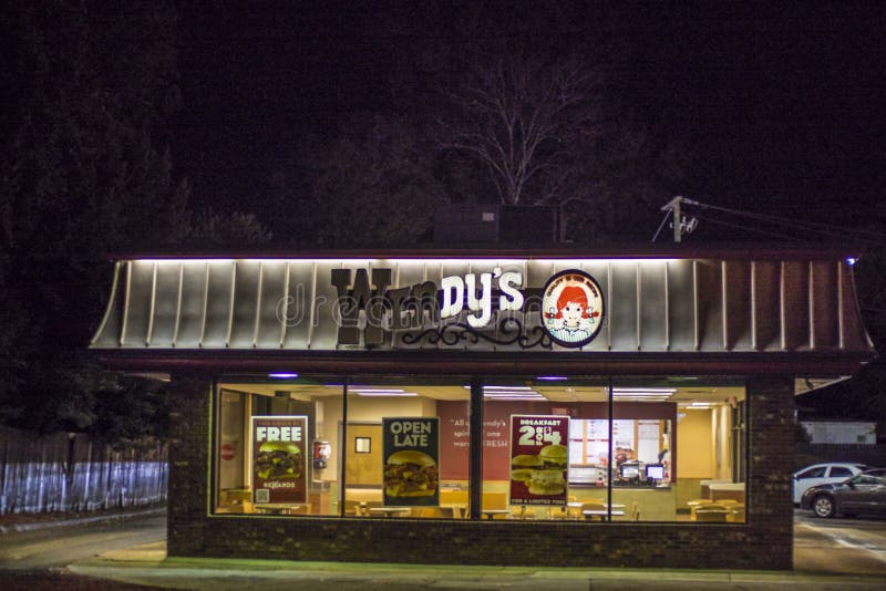 Wendys Restaurant Front Building View at Night Editorial Photo - Image ...