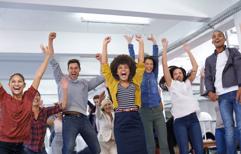 Were All Winners. Shot of Office Staff Celebrating a Win. Stock Photo ...