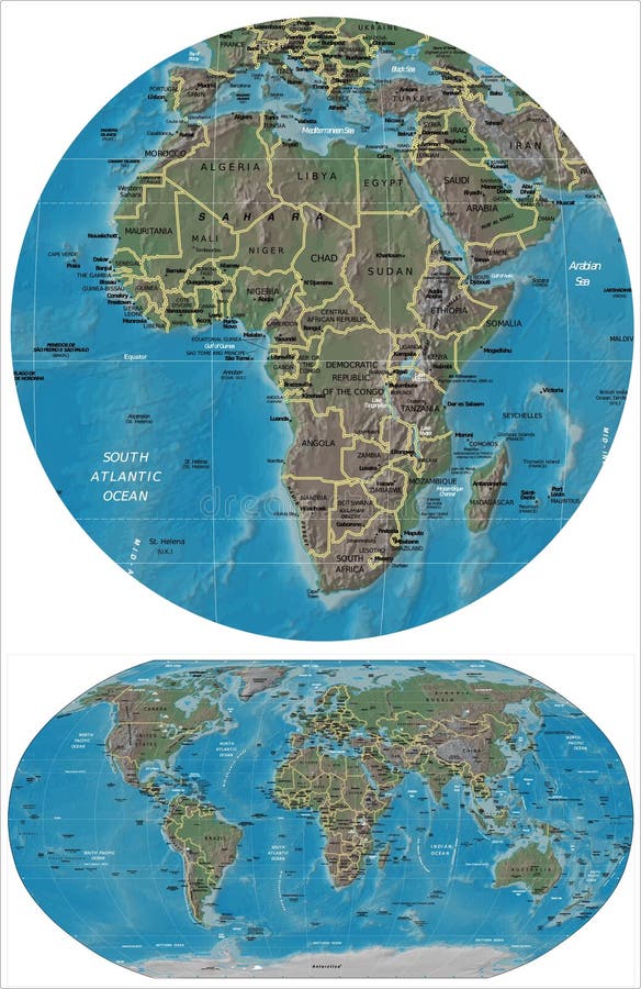 Wereld En Van Afrika Kaarten Stock Illustratie - Illustration of ...