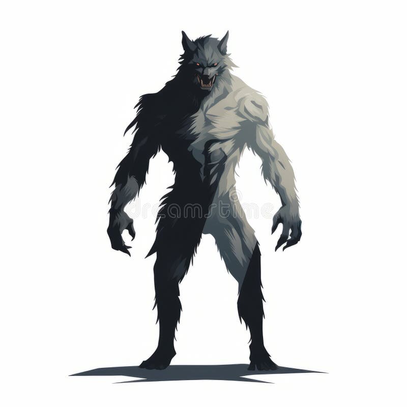 Minimalist Dark Werewolf Illustration on White Background Stock ...